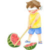 スイカ割りをする男の子の水彩イラスト | 水彩の挿し絵屋さん