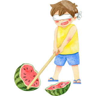 スイカ割りをする男の子の水彩イラスト | 水彩の挿し絵屋さん
