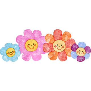 カラフルな顔つきの花の水彩イラスト(ライン) | 水彩の挿し絵屋さん